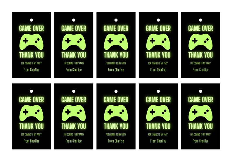 Editable Video Game Birthday Gift Tag: Neon Green Favor (instant ...