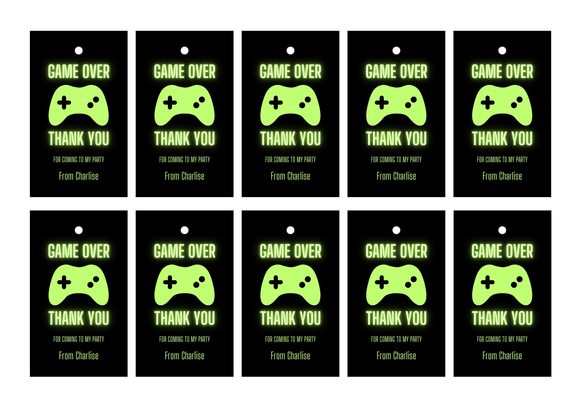 Editable Video Game Birthday Gift Tag: Neon Green Favor (instant ...