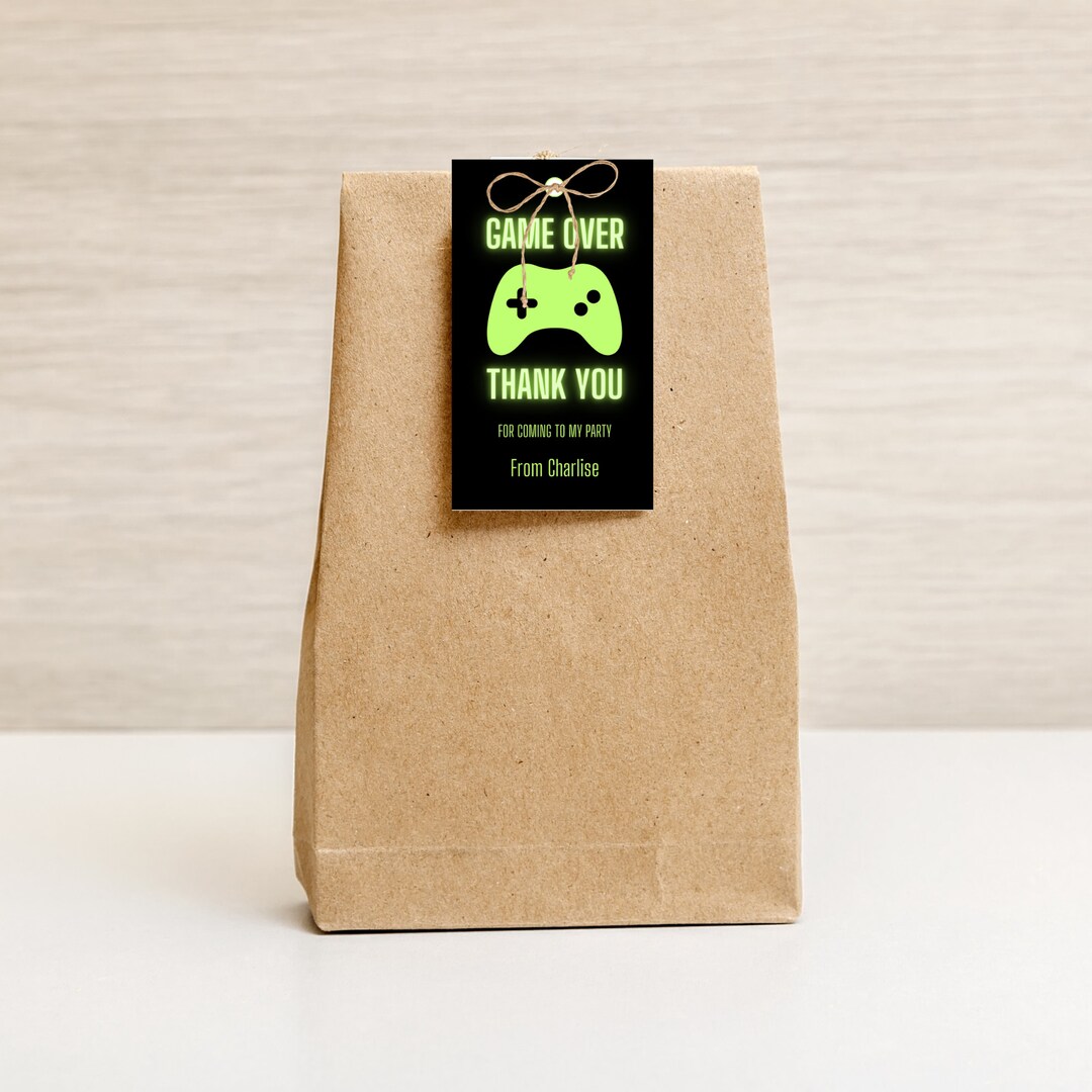 Editable Video Game Birthday Gift Tag: Neon Green Favor (instant ...