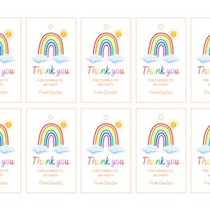 Rainbow Birthday Thank You Tag, Template Editable Colourful Sun, 1st ...