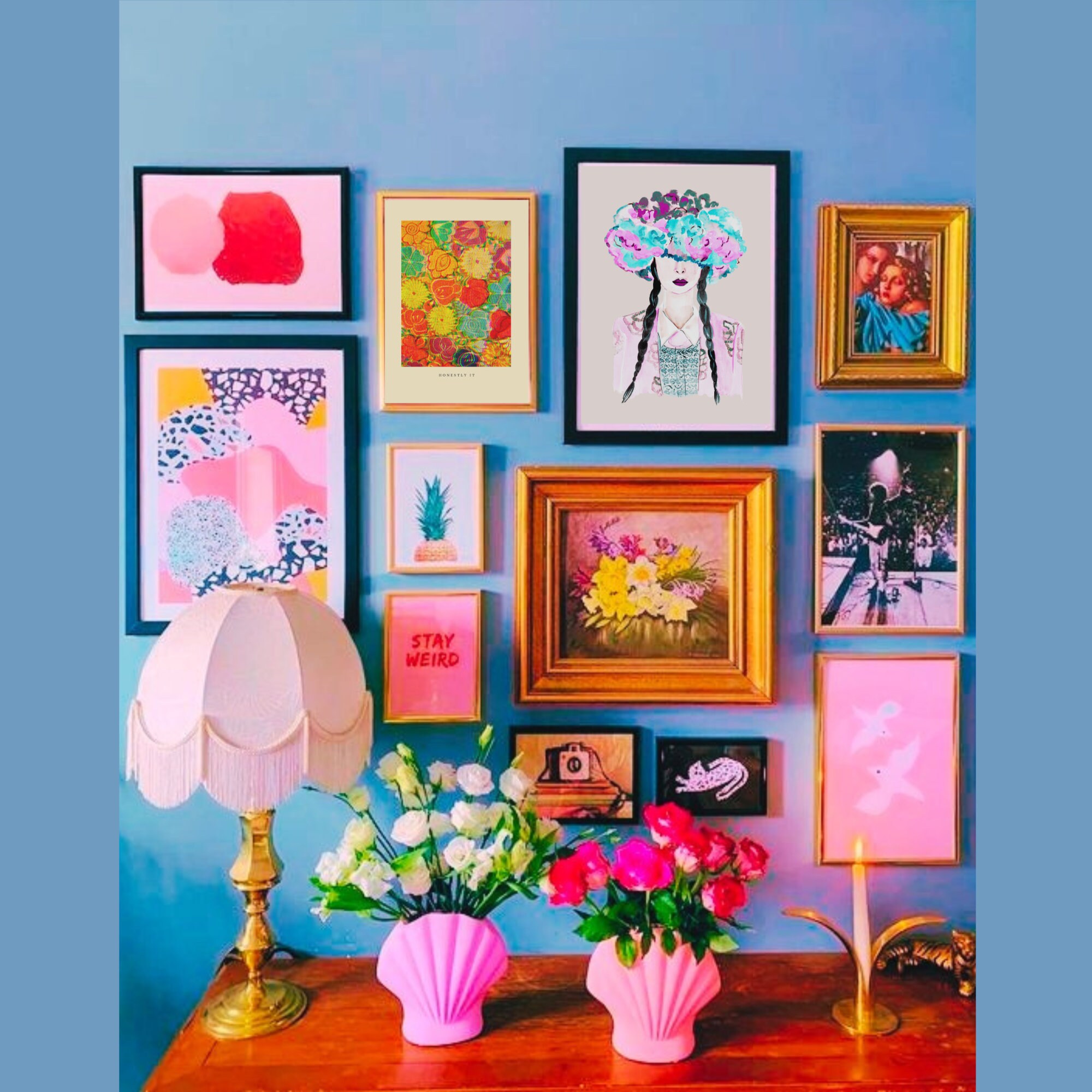 Boho Chic Woman With Flower Crown Colorful and Vibrant Digital Wall Art ...