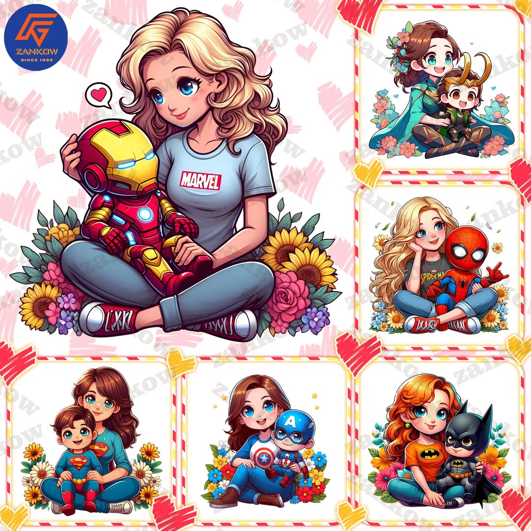 Mom and Boy Superhero Png Bundle, Cartoon Mother Png, Mothers Day Png ...