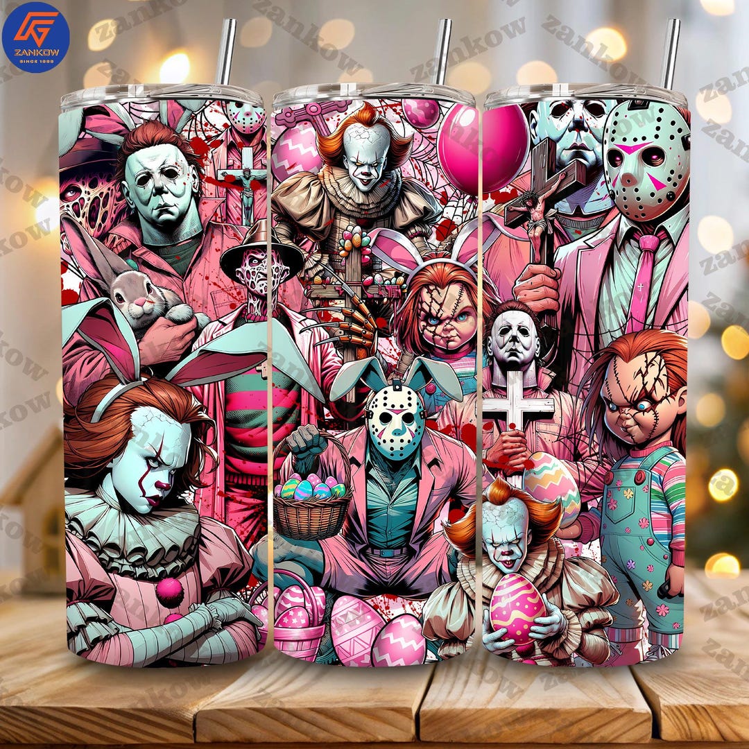 Horror Movie Chilling With My Peeps Tumbler Wrap, Funny Easter Bunny ...