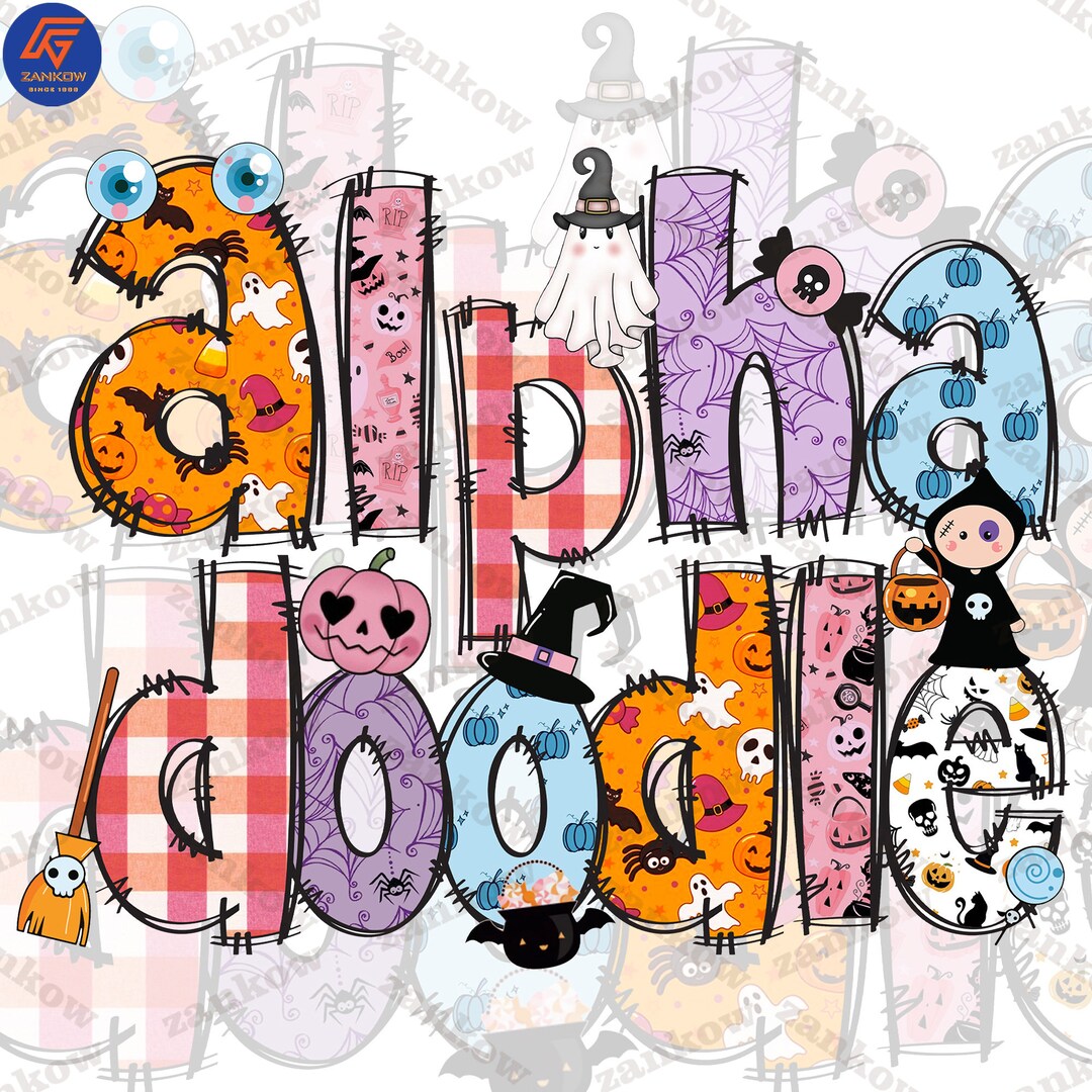 Halloween Alphabet Doodle Set Png, Halloween Doodle Letters With Clip ...