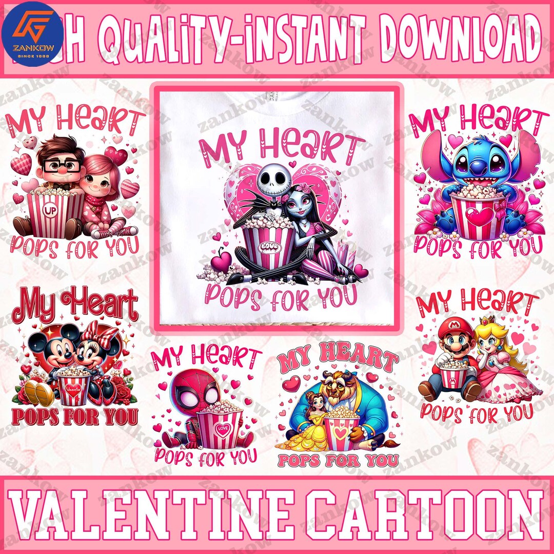 My Heart Pops for You Valentine Cartoon Png Bundle, Valentine Cartoon ...