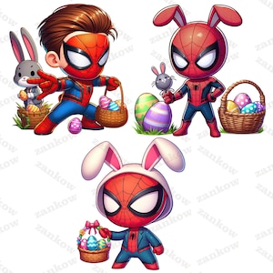 6 Superhero Boys Chibi Easter Cartoon Bundle Png, Cartoon Easter Png ...
