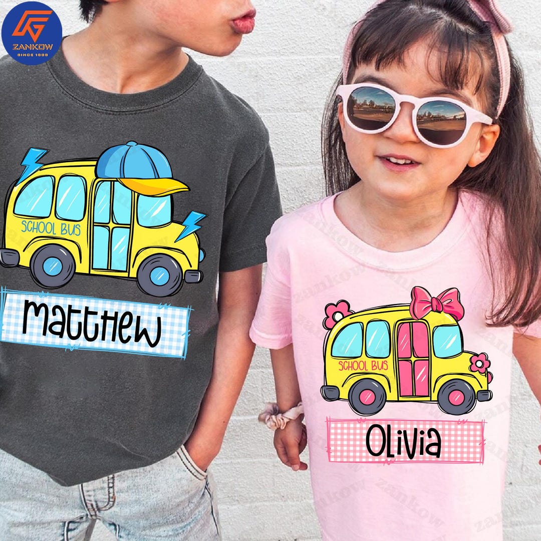 Custom Back to School Boy Girl Png, Preppy School Bus With Name and Bow ...