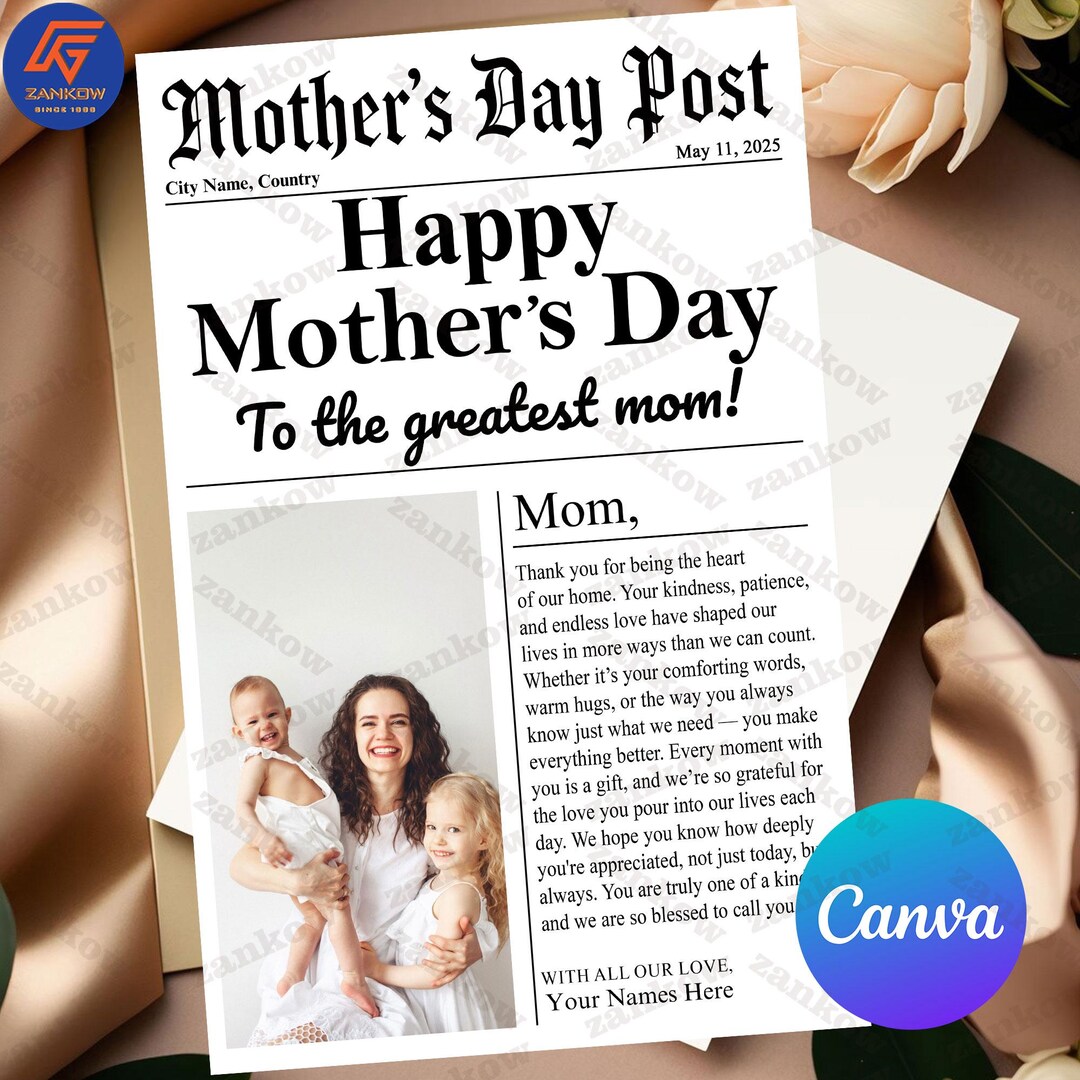 Canva Template Editable Mothers Day Newspaper Canva Template, Printable ...