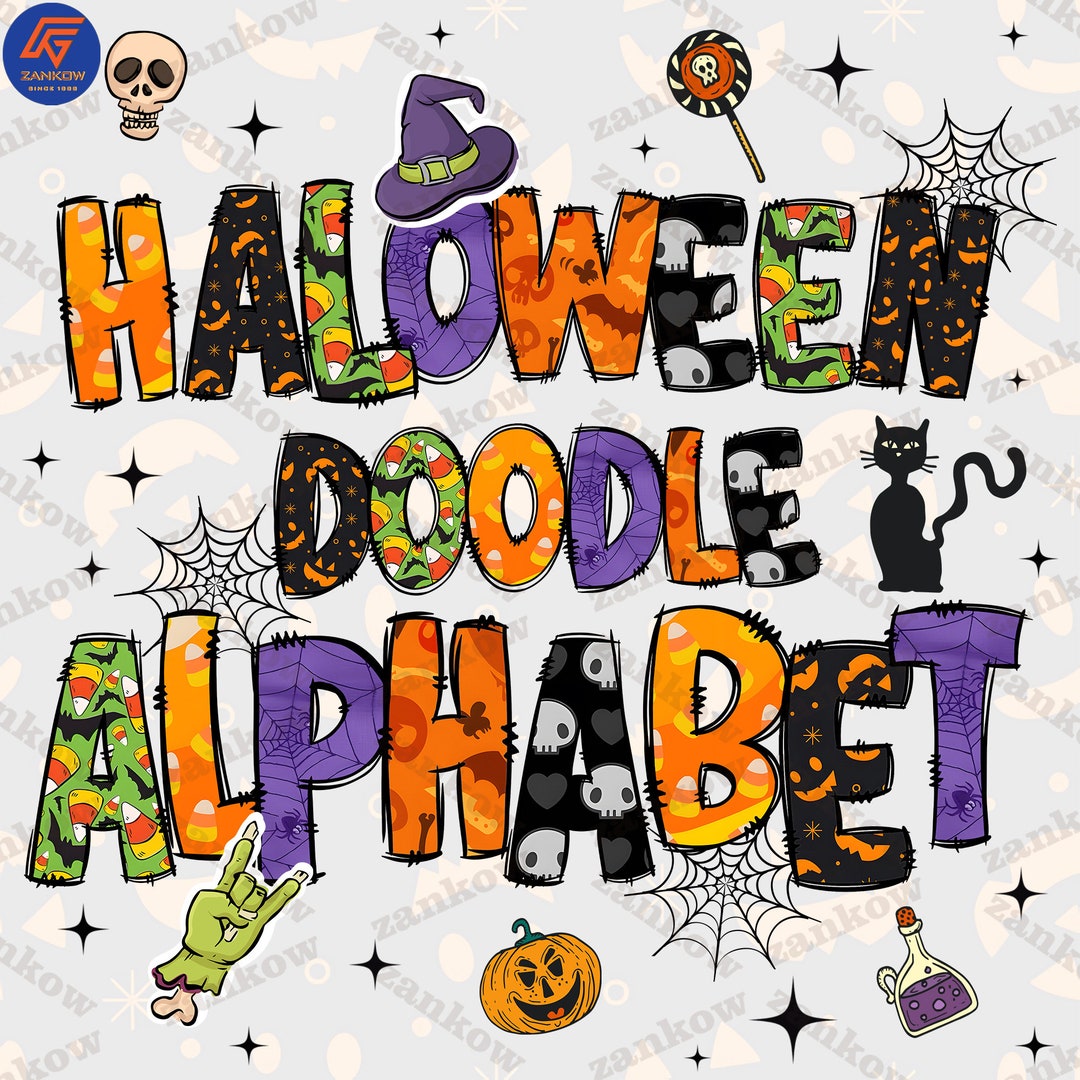 Alphabet Doodle Set PNG, Halloween Doodle Letters With Clip Art, Make ...
