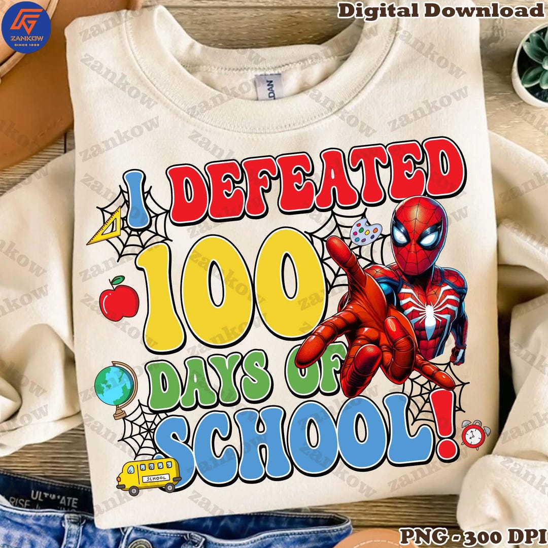 Superhero 100 Days of School PNG, School 100th Day Cartoon Shirt Png ...