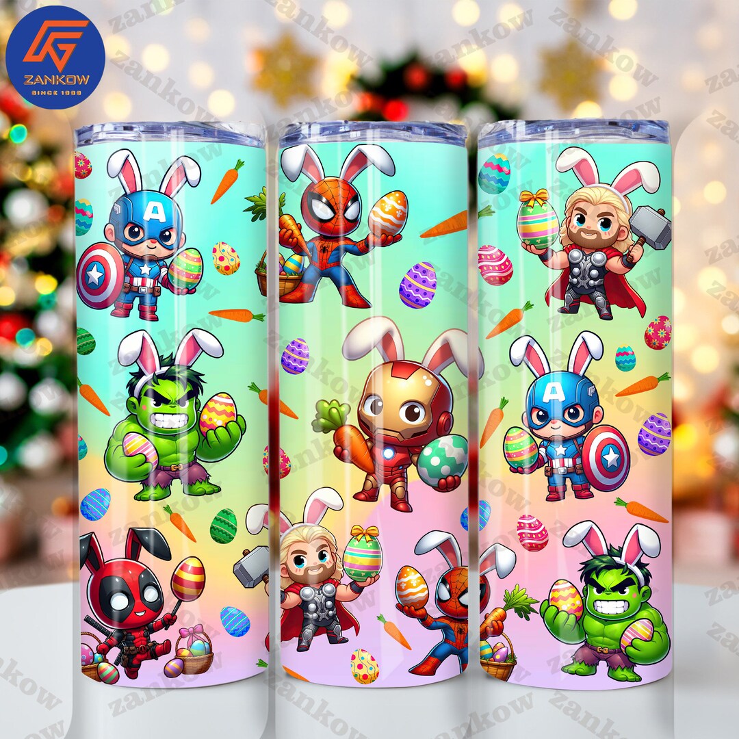 Rainbow Easter Superhero 20oz Tumbler Wrap, 20oz Skinny Tumbler Cartoon ...
