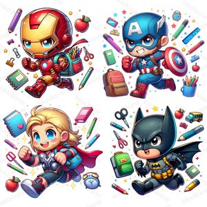 Superhero Back to School Png Bundle, Cartoon First Day of School Png ...
