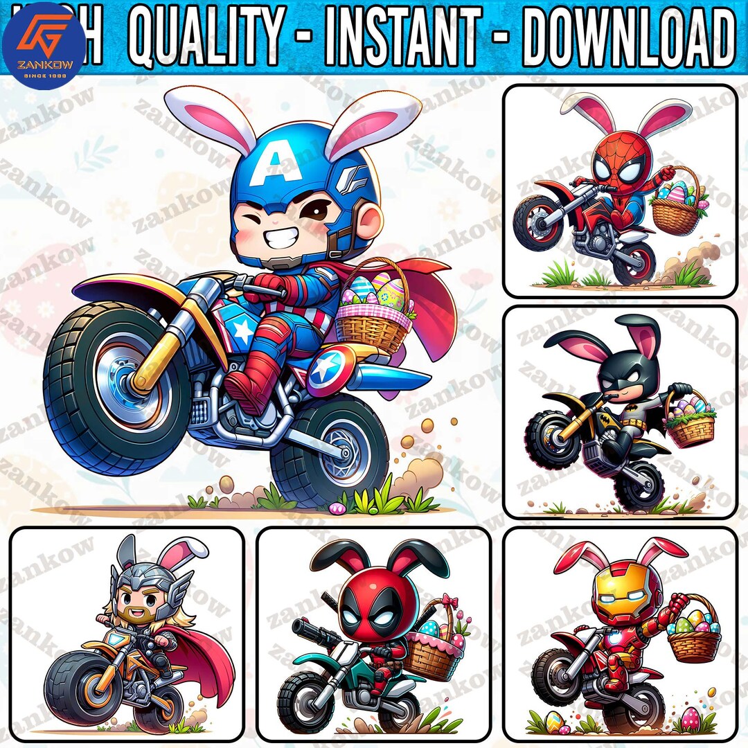 Bundle Easter Superhero Monster Truck Png, Chibi Easter Cartoon Png ...
