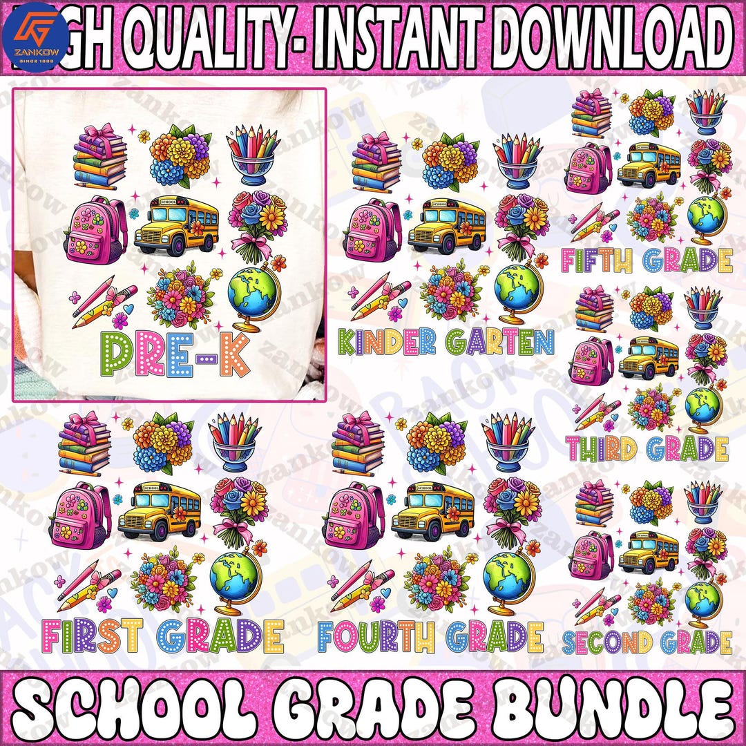 Retro Back to School Png, School Grade Png Bundle, Kindergarten Teacher ...