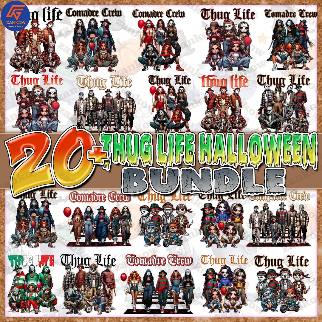 10 Retro Halloween Png Thug Life Png Bundle, Horror Movie Comadre Crew ...