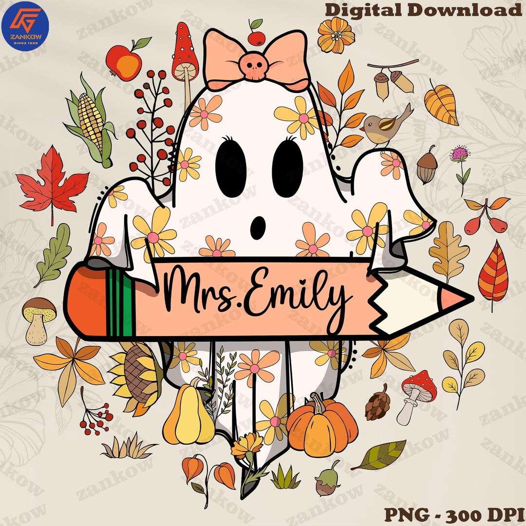 Custom Fall Teacher Pencil Png, Teacher Halloween Ghost Png, Back to ...