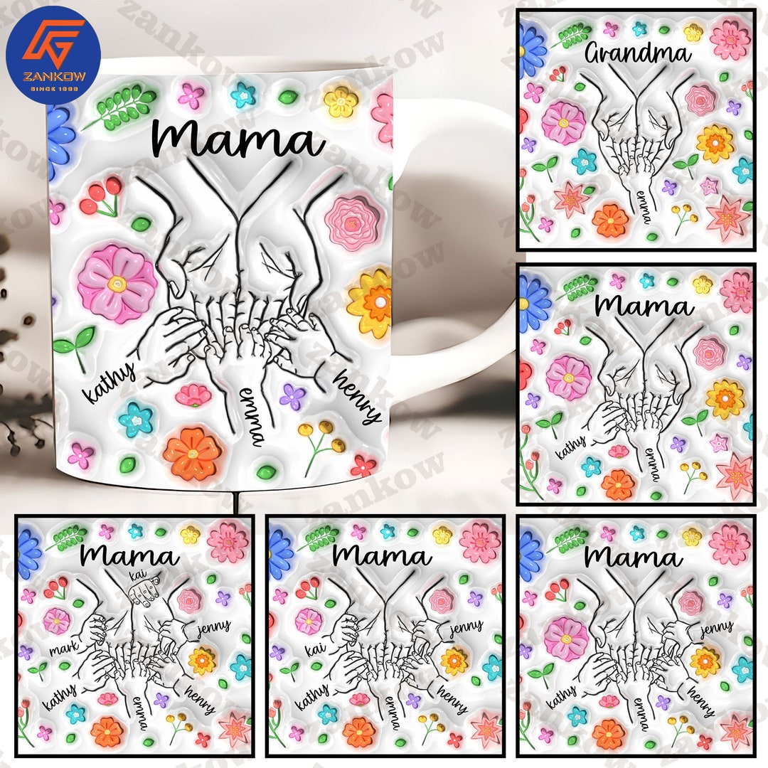 CUSTOM Holding Moms Hand 3D Inflated Mug Wrap Png, Mother's Day Floral ...