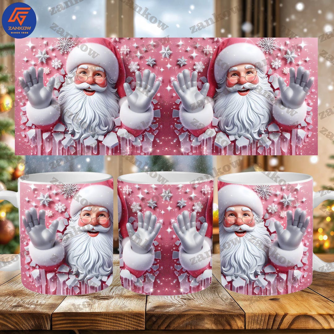 Pink Santa Claus Break Through Mug Design, Love Christmas Santa Mug ...