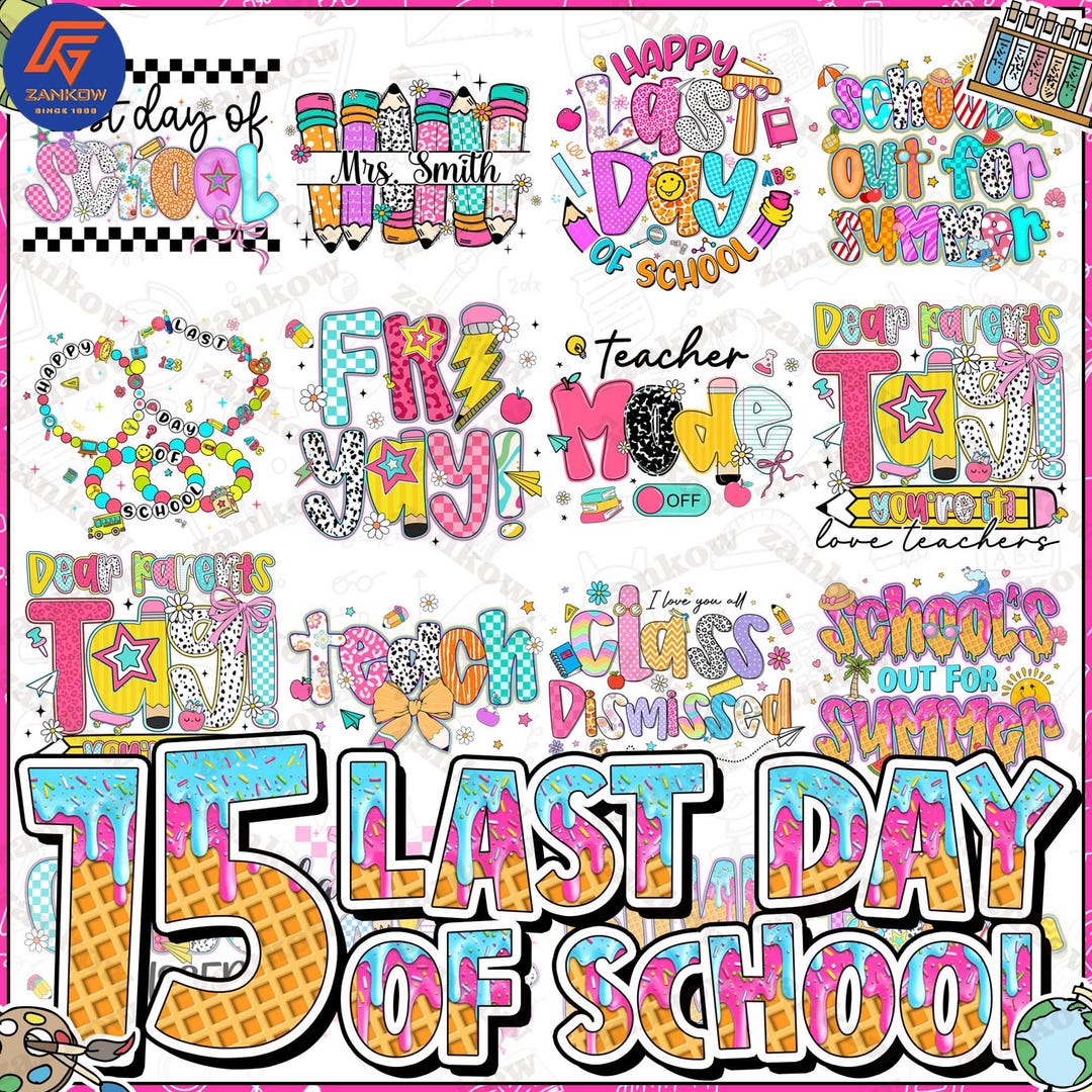 15 Last Day of School Png Bundle, Summer Teacher Png, Preppy Teacher ...