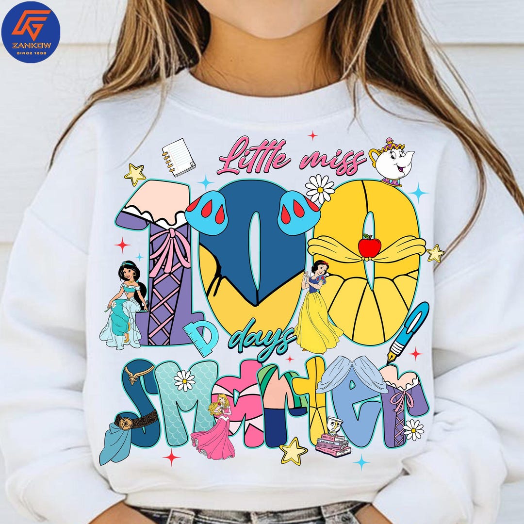 Cute Princess Girl 100th Day Shirt Png, Little Miss 100 Days Smarter ...