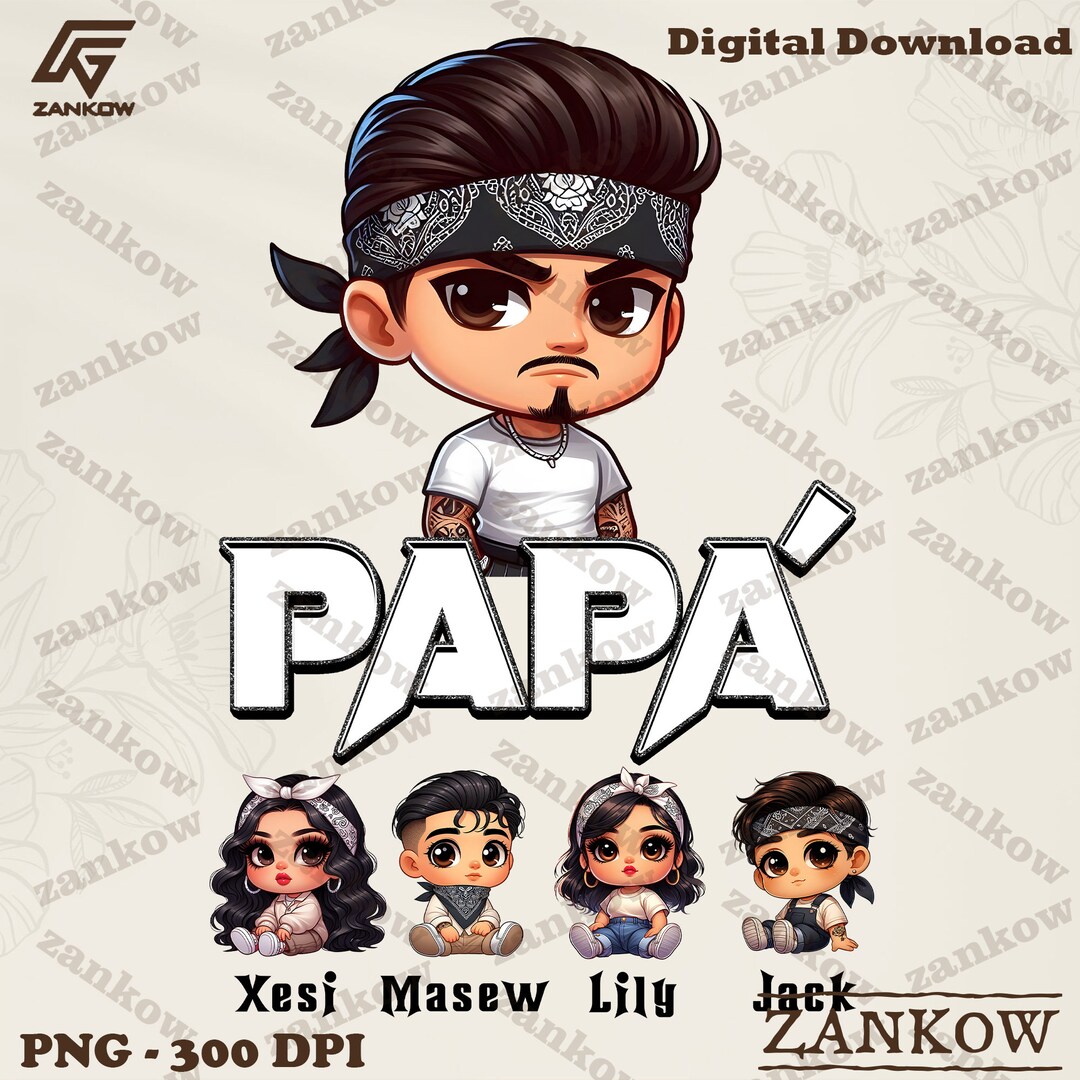 CUSTOM Name Kids Gift for Dad Png, Papá Chingon Chicano Dad Png, Chibi ...