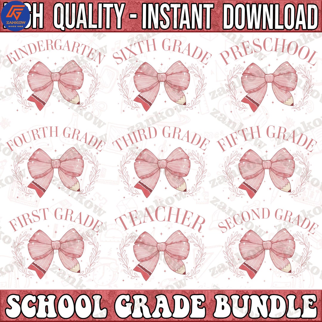 Coquette Bow Back to School Bundle, Kindergarten, Pre K PNG, First Day ...