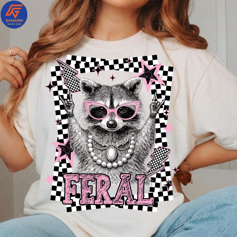 Checkered Feral Raccoon PNG, Funny Animal Shirt Design, Summer Vibes ...