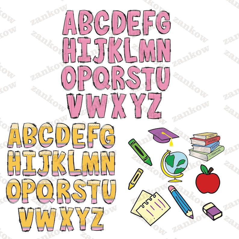 Teacher Doodle Alphabet Png Bundle, Back to School Doodle Letters PNG ...