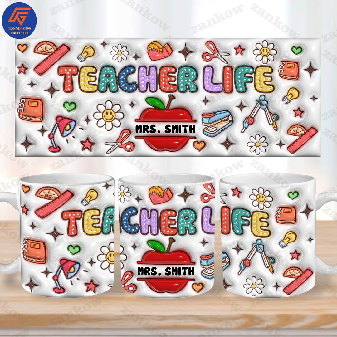 3D Inflated Back to School Mug 11oz Design, Custom Teacher Life Mug ...