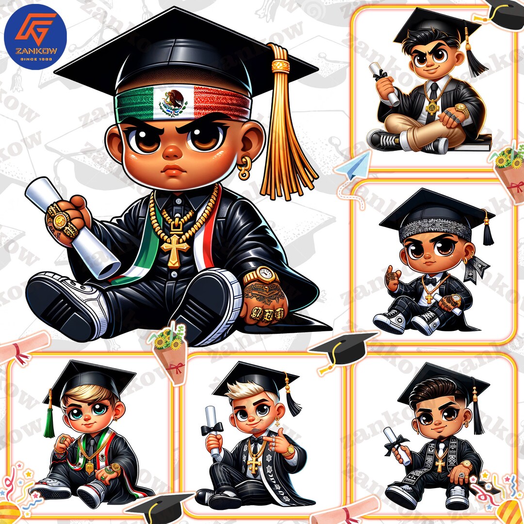 Boy Para Mi Familia Chicano Png Bundle, Graduation Chibi Style Png ...