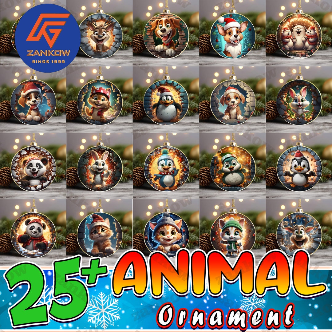 25 3D Christmas Animal Break Through Ornament Sublimation PNG - Etsy