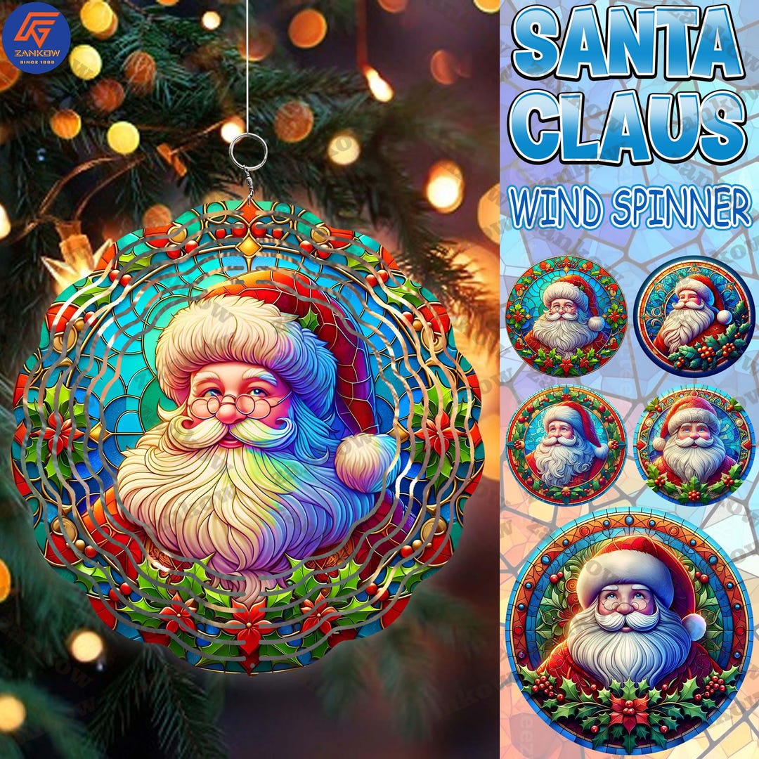 Christmas Character Stained Glass Wind Spinner Png, Xmas Santa Claus ...