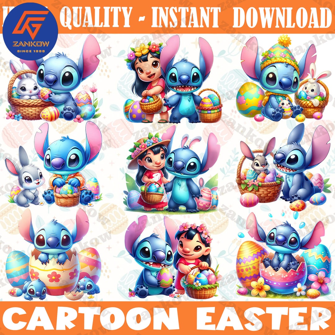 9 Easter Cartoon Stit Png Bundle, Cartoon Easter Png, Happy Easter Day ...