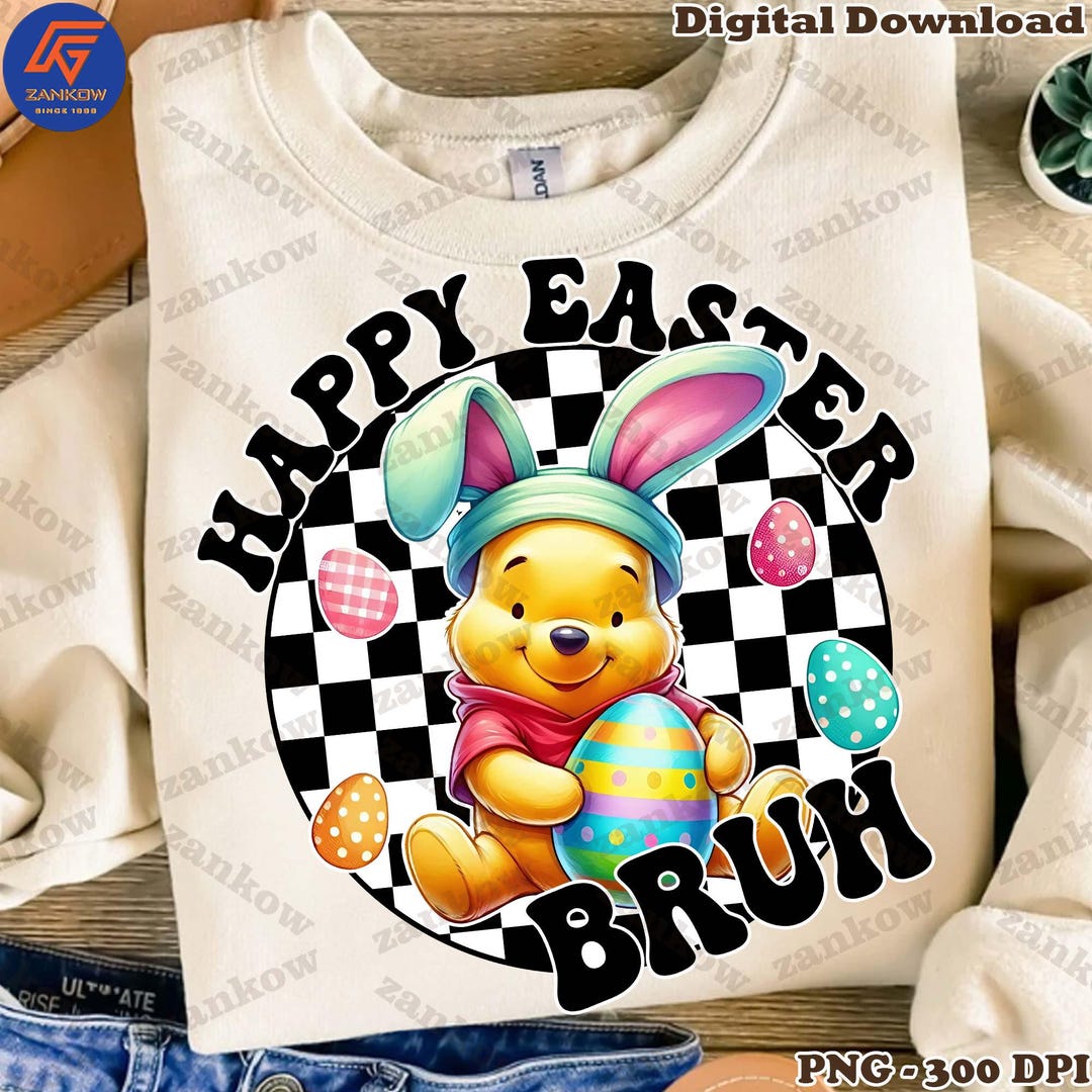 Happy Easter Bruh Cartoon Png, Funny Bear Character Bunny Easter Png ...