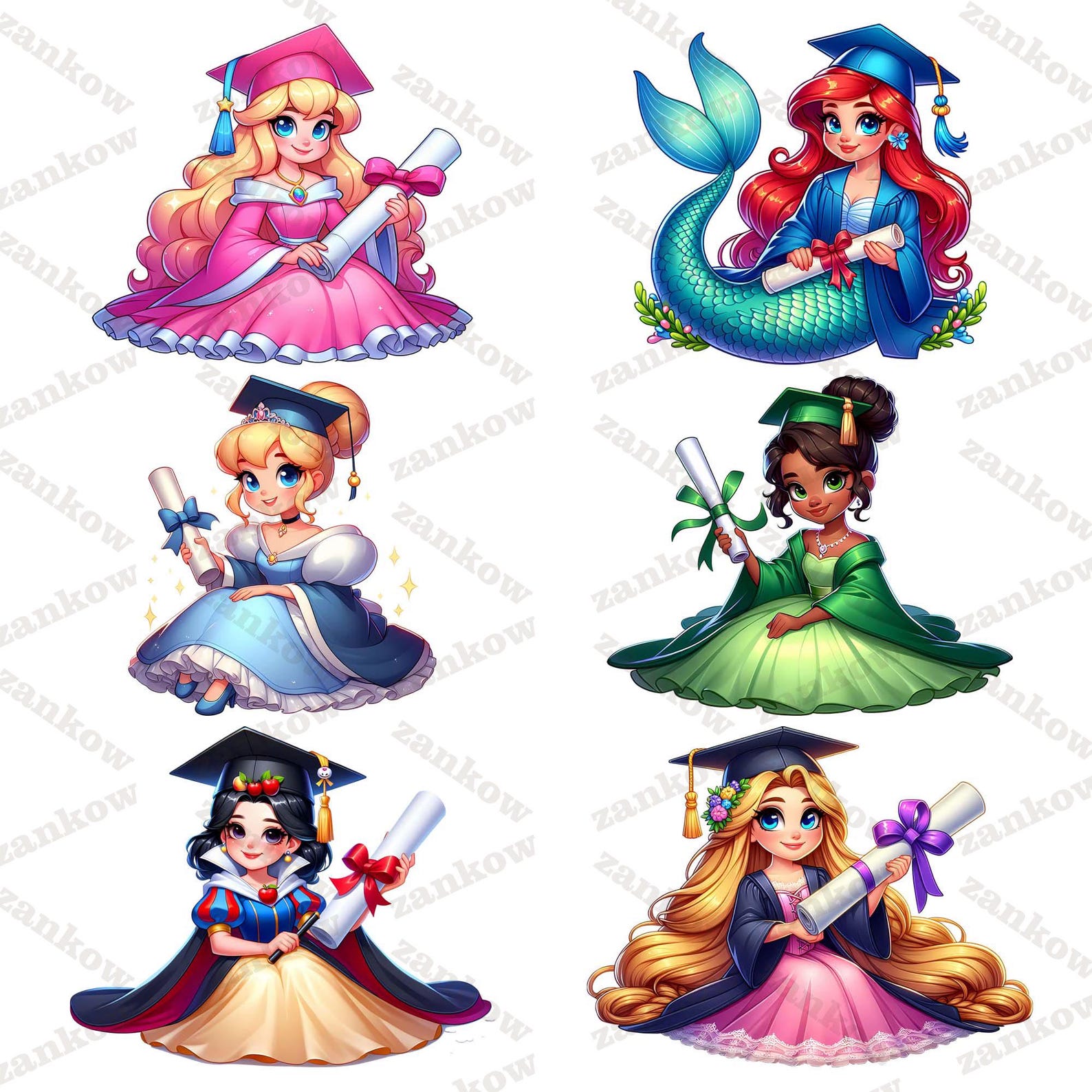 10+ Cartoon Princess Graduation 2025 Png Bundle, Cartoon Character Grad ...