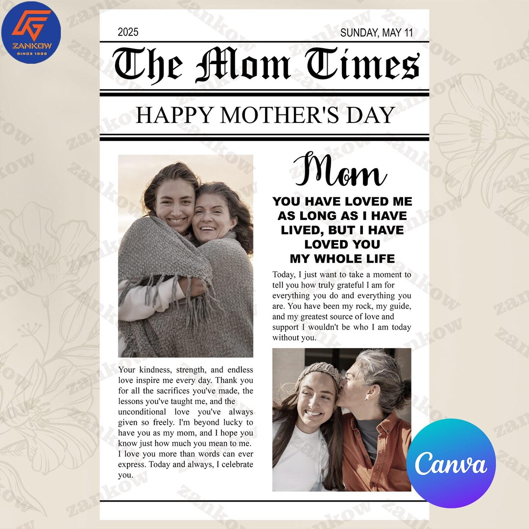 Editable Mothers Day Newspaper Canva Template, Newspaper Bouquet Wrap ...