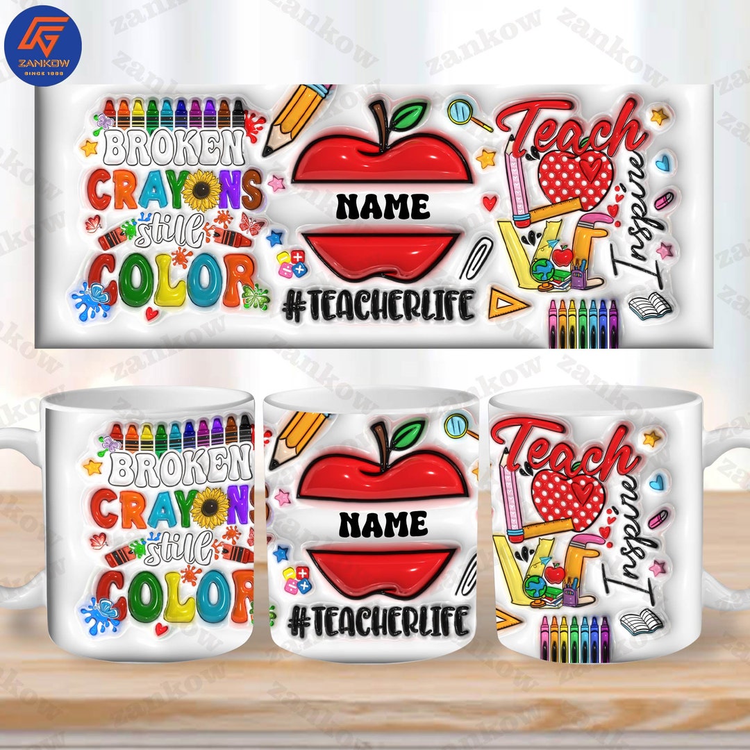 3D Inflated Custom Teacher Name Mug Wrap, Retro Teacher Life 11oz, Back ...