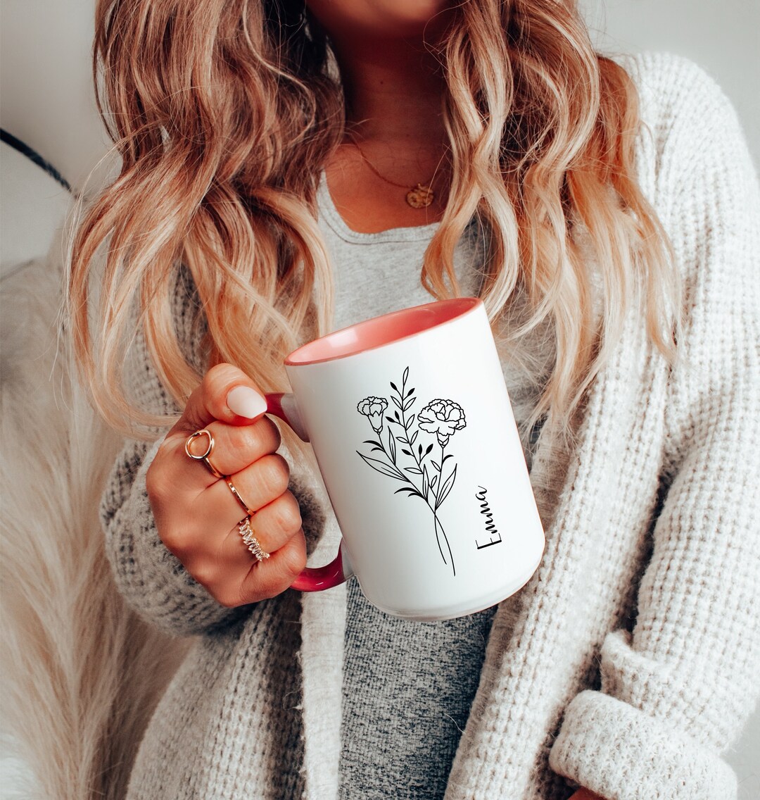 Personalized Birth Flower Mug, Custom Coffee Cup With Name ...