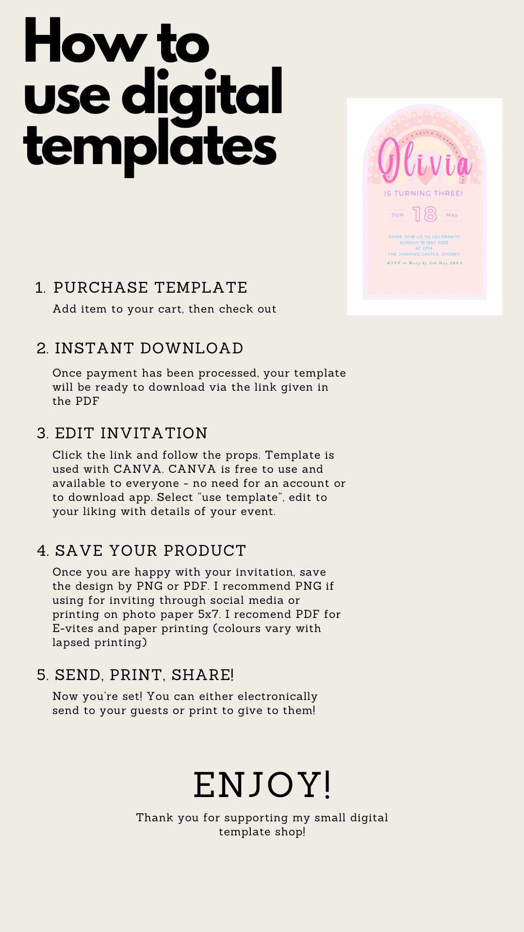 Editable Template Hip Hip Hooray Polka Dots Canva Instant - Etsy