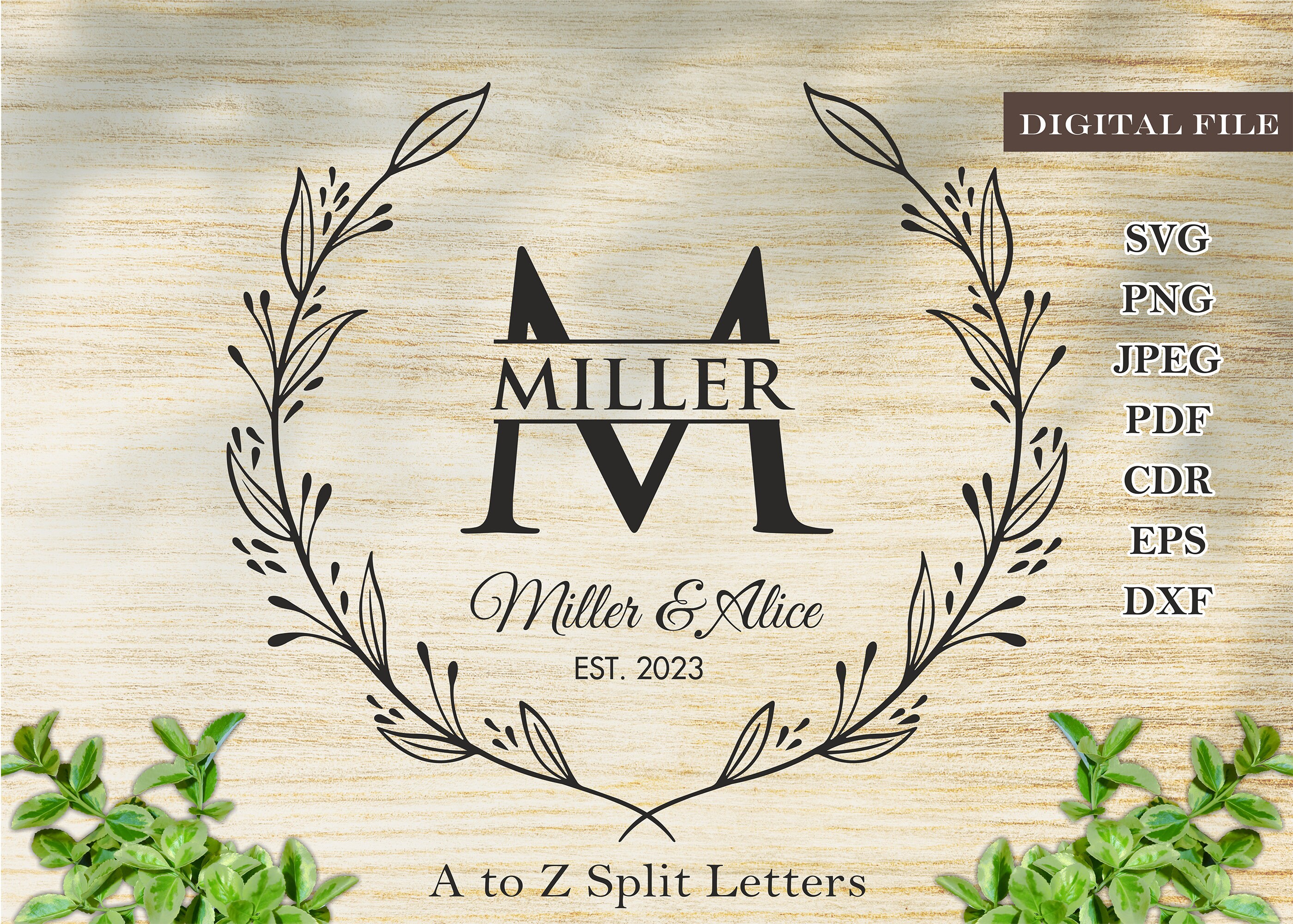 Family Name Svg I Cutting Board Svg I Monogram Alphabet I Wreath Svg I ...