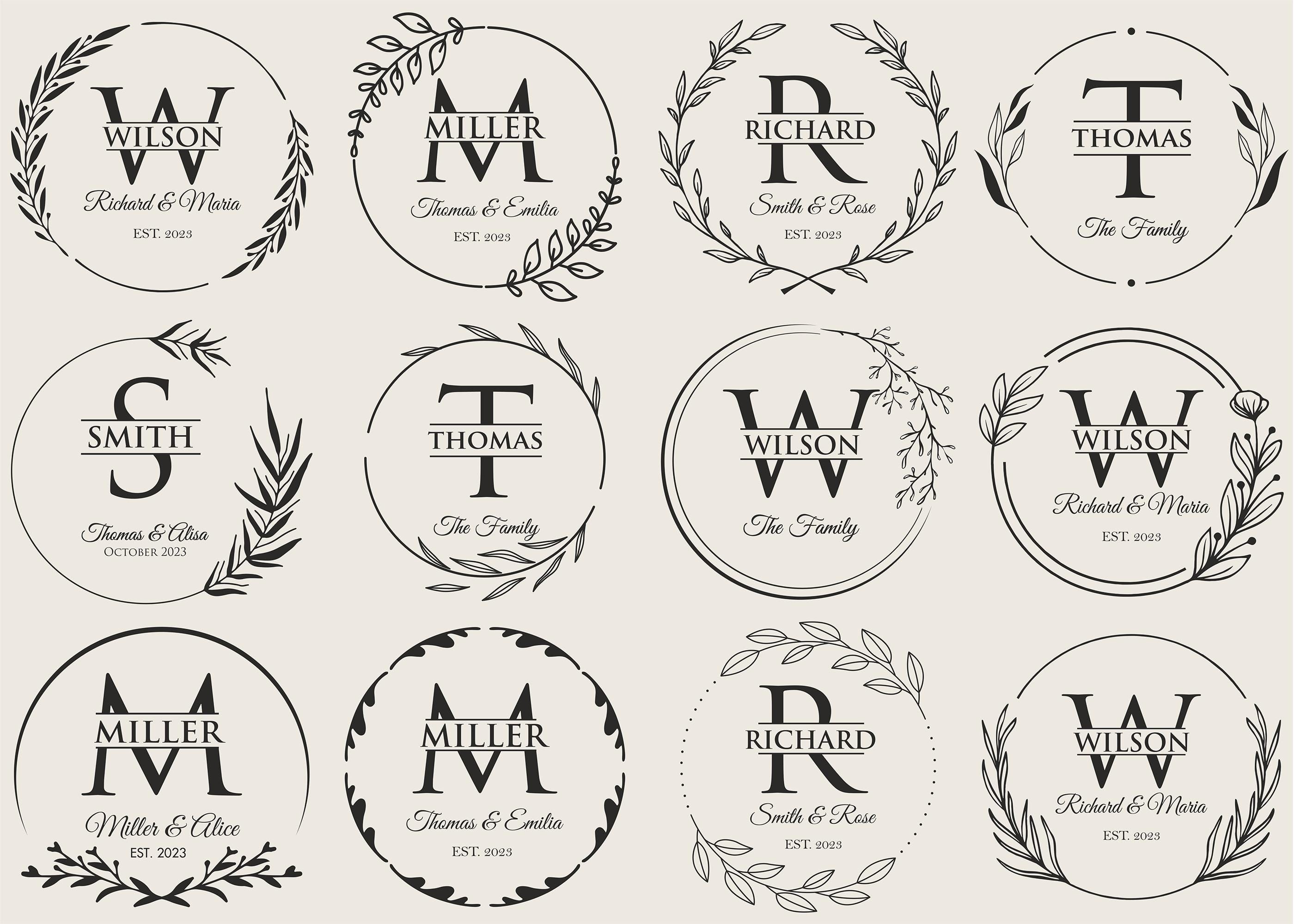 47 Family Name Svg I Cutting Board Svg I Monogram Alphabet I Wedding ...