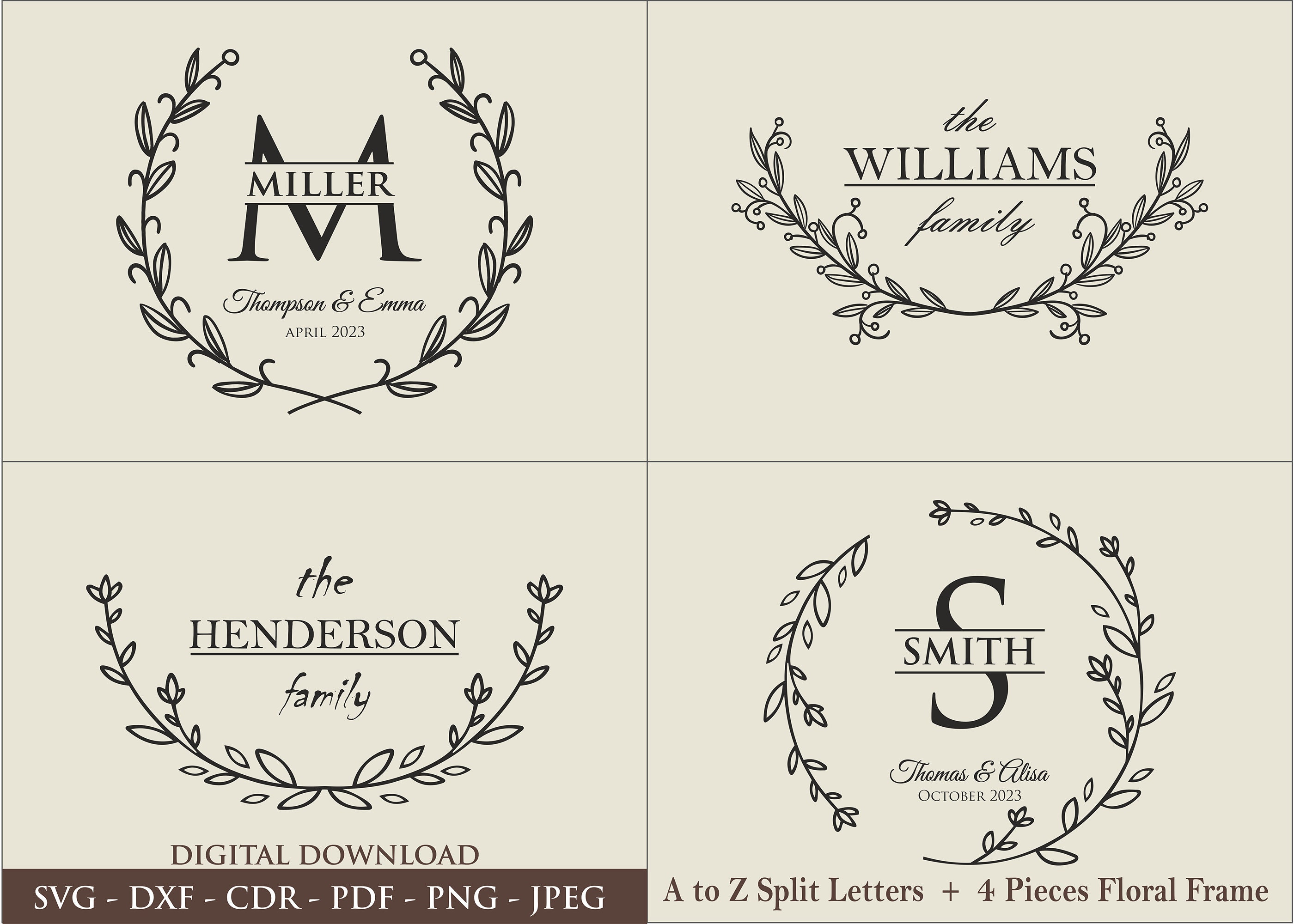 Family Name SVG I Cutting Board Svg I Monogram Alphabet I Digital File ...