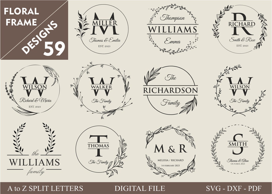 59 Family Name Svg I Cutting Board Svg I Monogram Alphabet I Wedding ...
