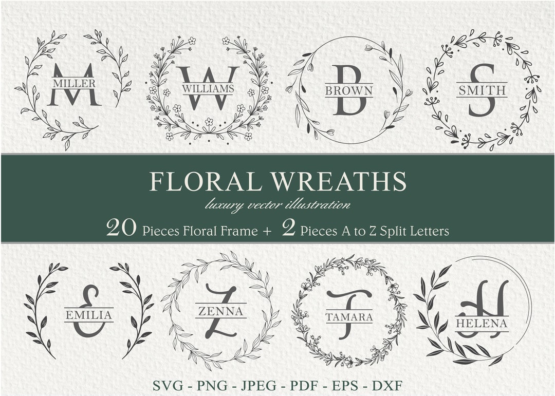 Floral Wreath Monogram SVG: 20 Piece Floral Frame (digital Download) - Etsy