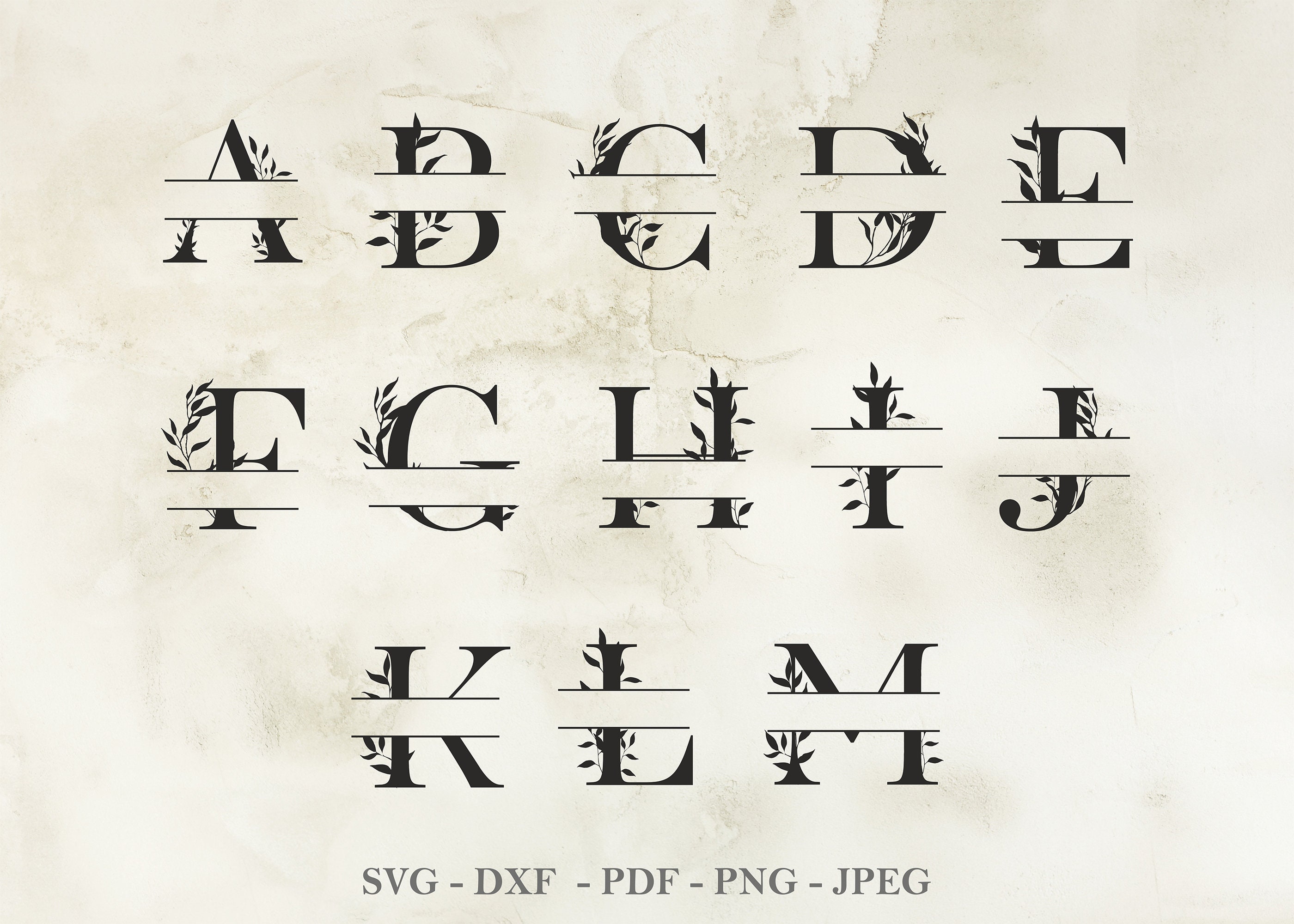 Floral Split Letter Monogram Svg: Alphabet Clipart (digital Files) - Etsy