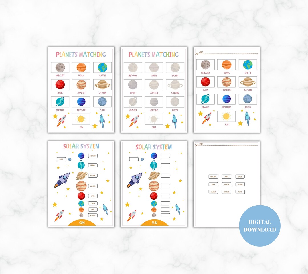 Solar System Matching Game Planets Activity Space Learning Etsy