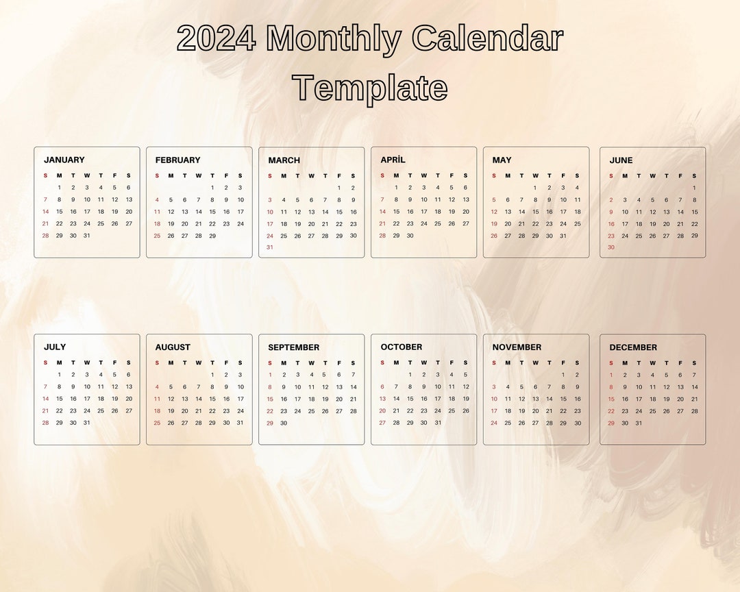 2024 Calendar Template Transparent Background, 2024 Monthly Calendar ...