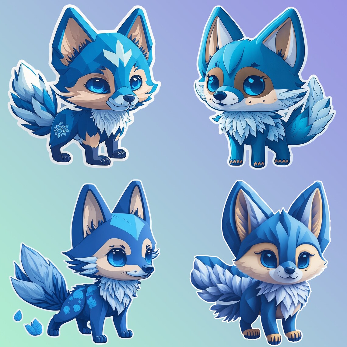 Printable Cute Blue Wolf Stickers, Cute Blue Wolf PNG Stickers, Colored ...