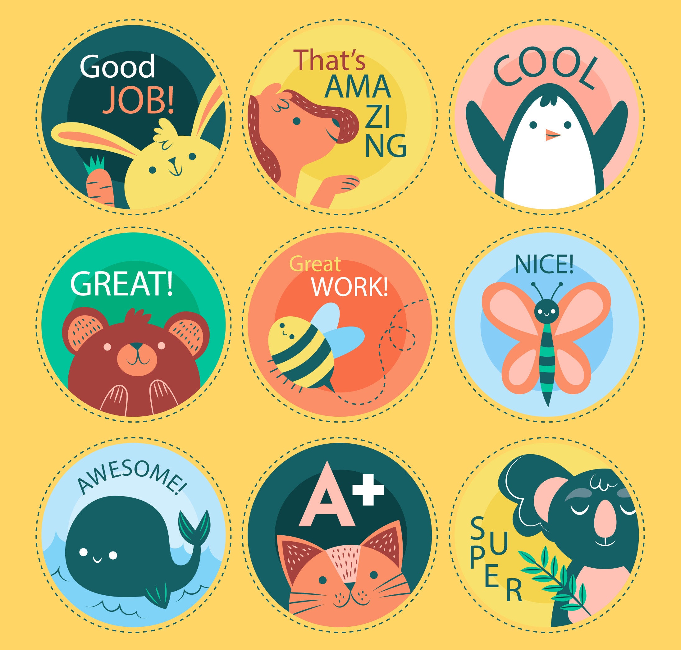 Kids Stickers Printable, Motivational Messages for School, Kids Digital ...
