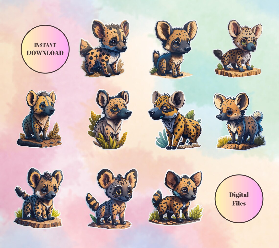 Cute Hyena Sticker Bundle Cute Hyena PNG Cute Hyena Digital - Etsy UK
